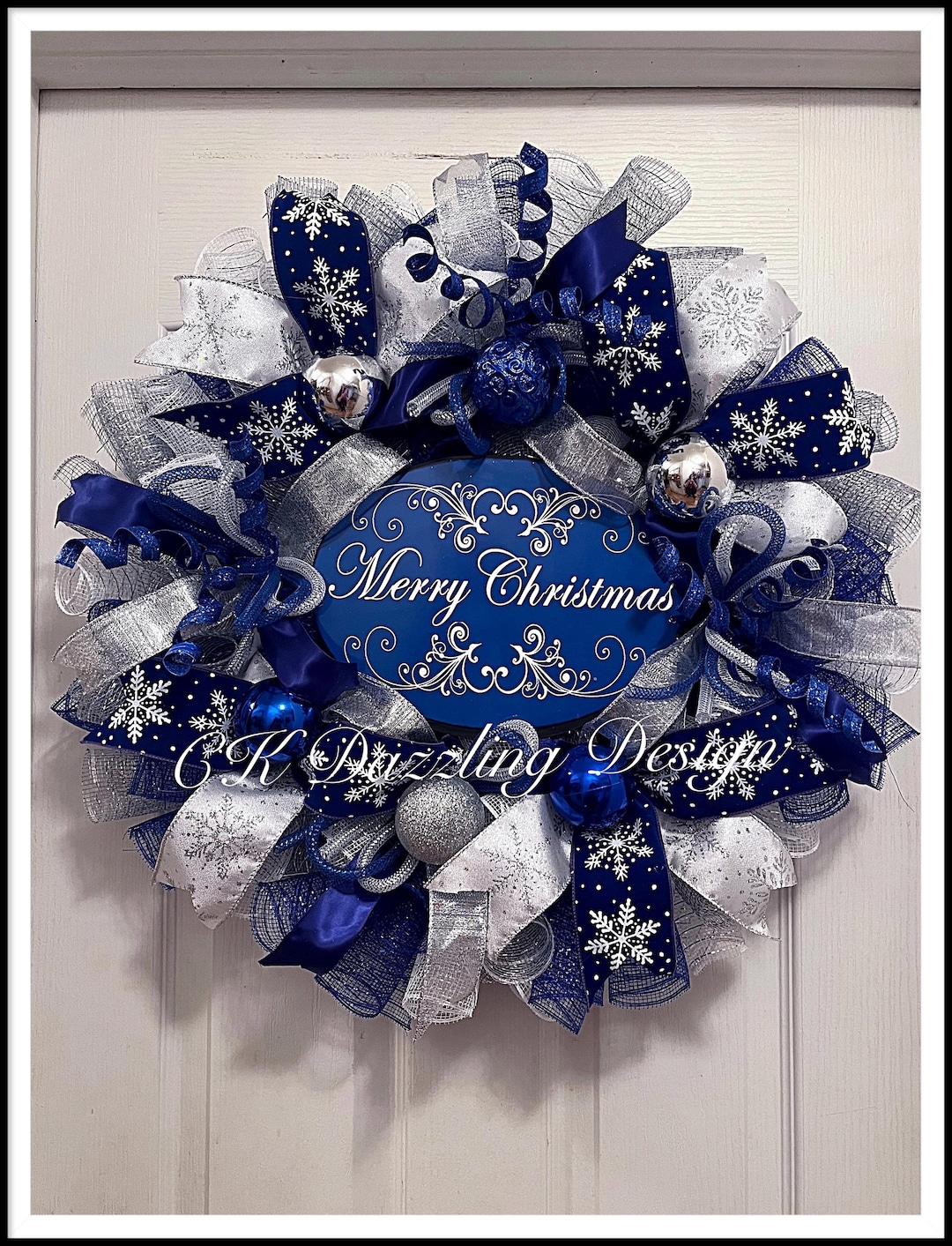 Blue Merry Christmas Deco Mesh Wreath/merry Christmas Wreath/christmas ...