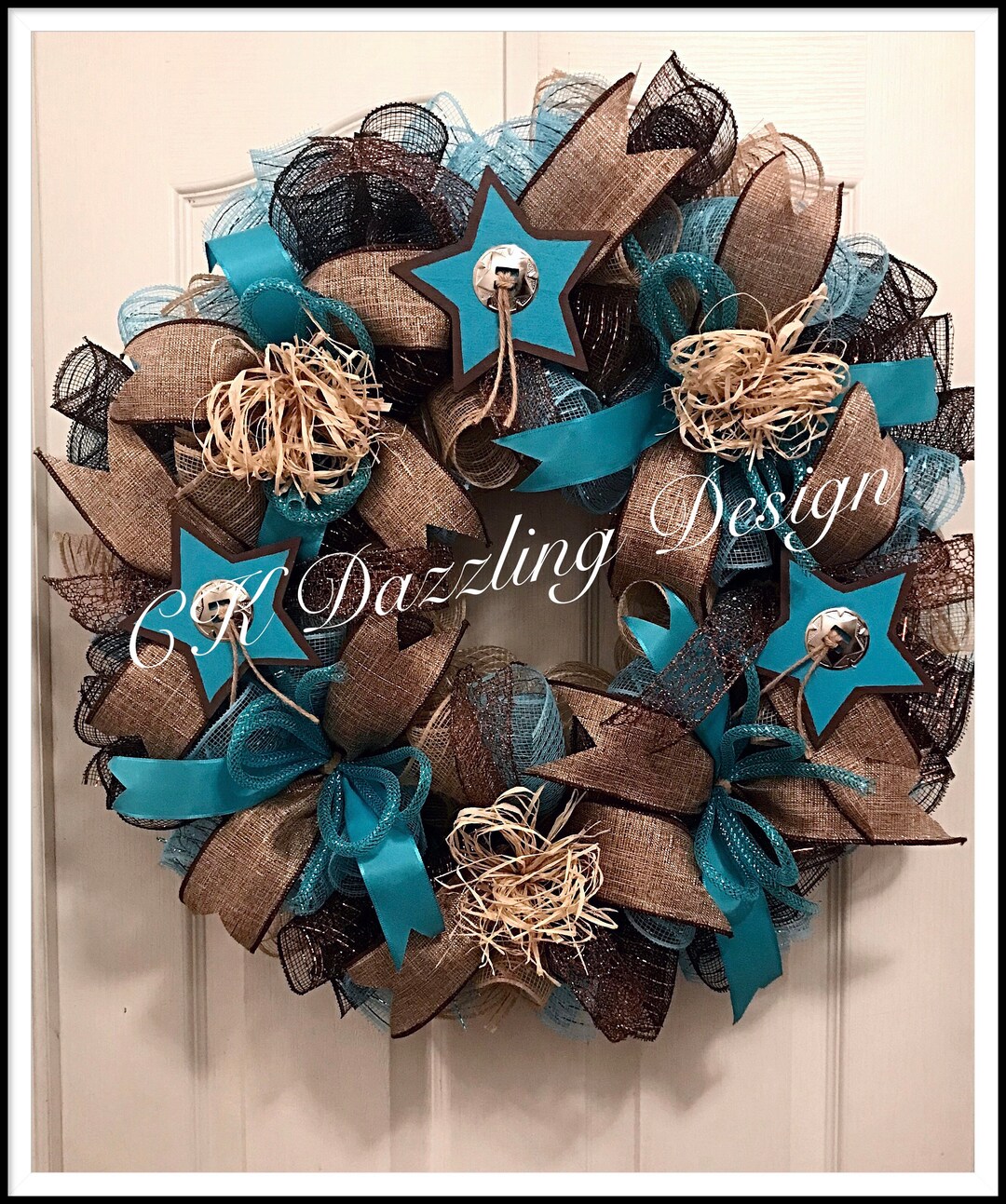 Turquoise Star Burlap Wreath: Southwestern Cowboy Decor (25 Inches) - Etsy