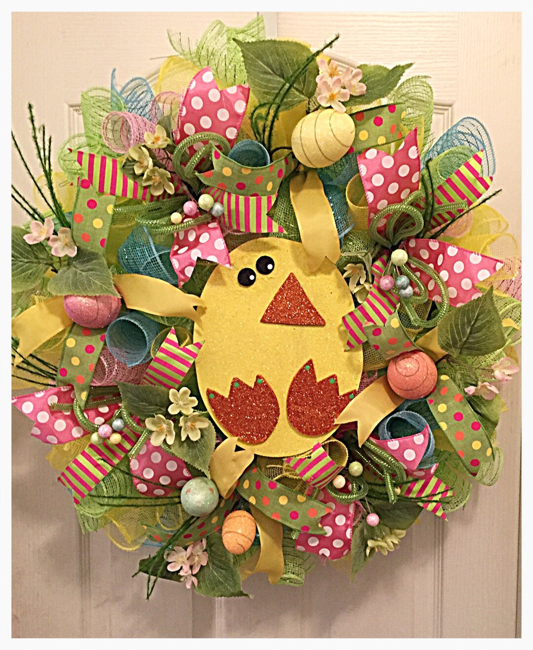 Easter Baby Chick Deco Mesh Wreath/easter Wreath/yellow and Lime Easter ...