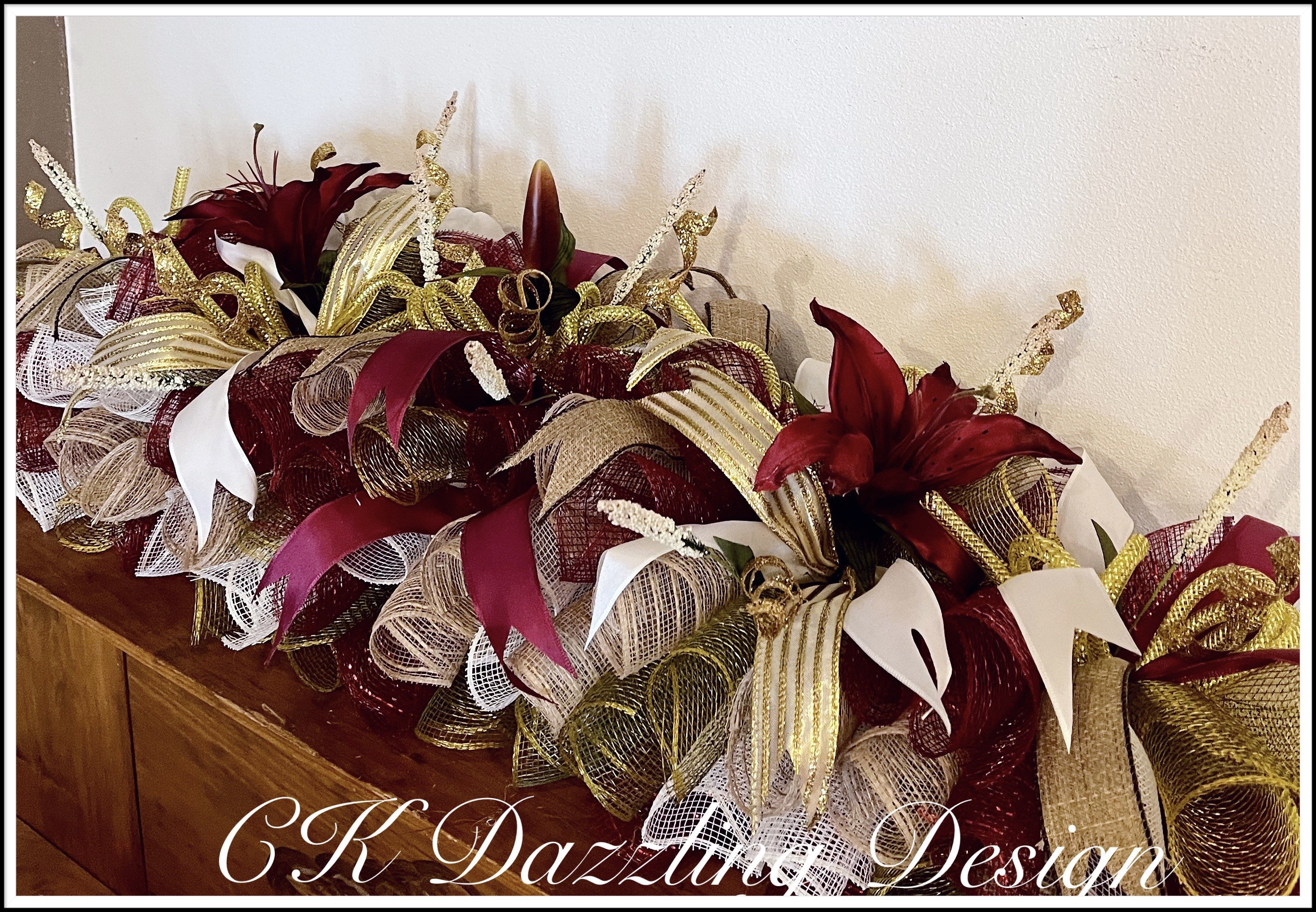 36 Elegant Burgundy Lily Deco Mesh Mantel - Etsy