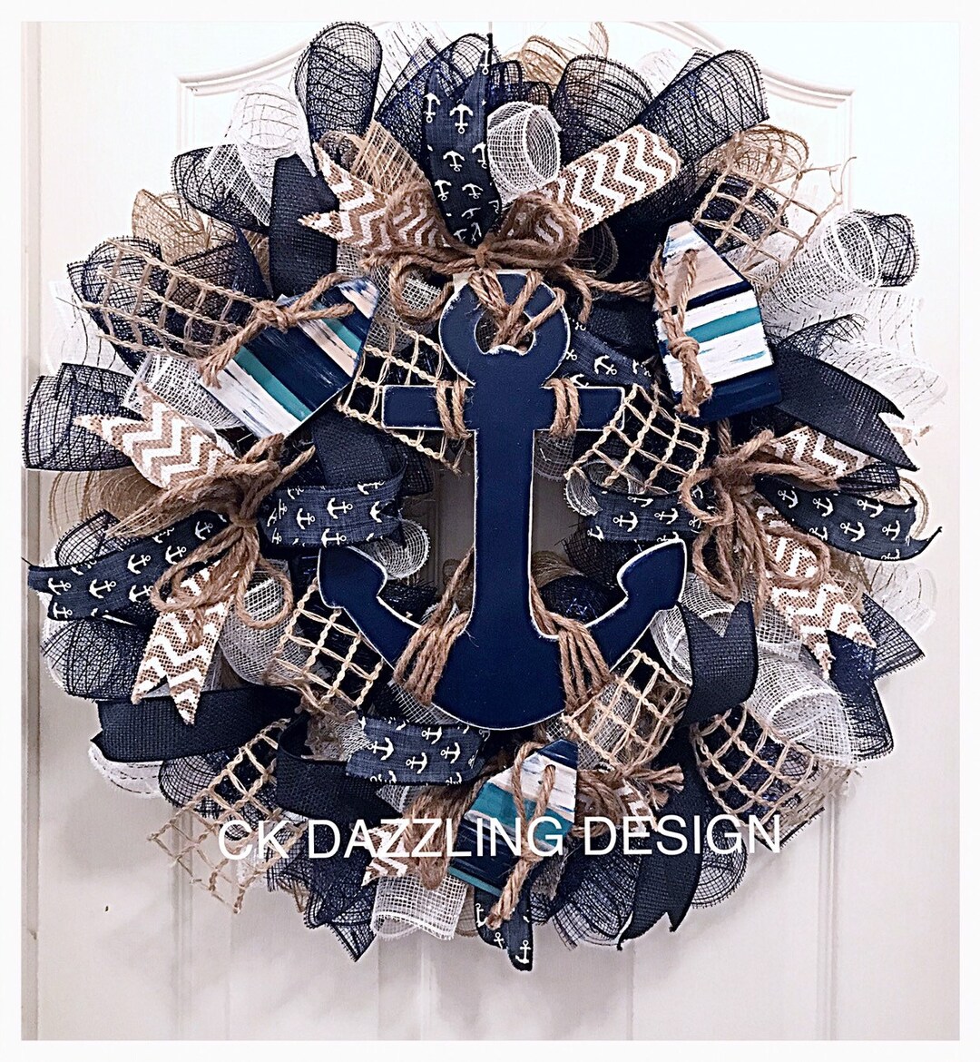 Anchor Buoy Deco Mesh Wreath/military Wreath/navy Wreath/navy Blue Deco ...