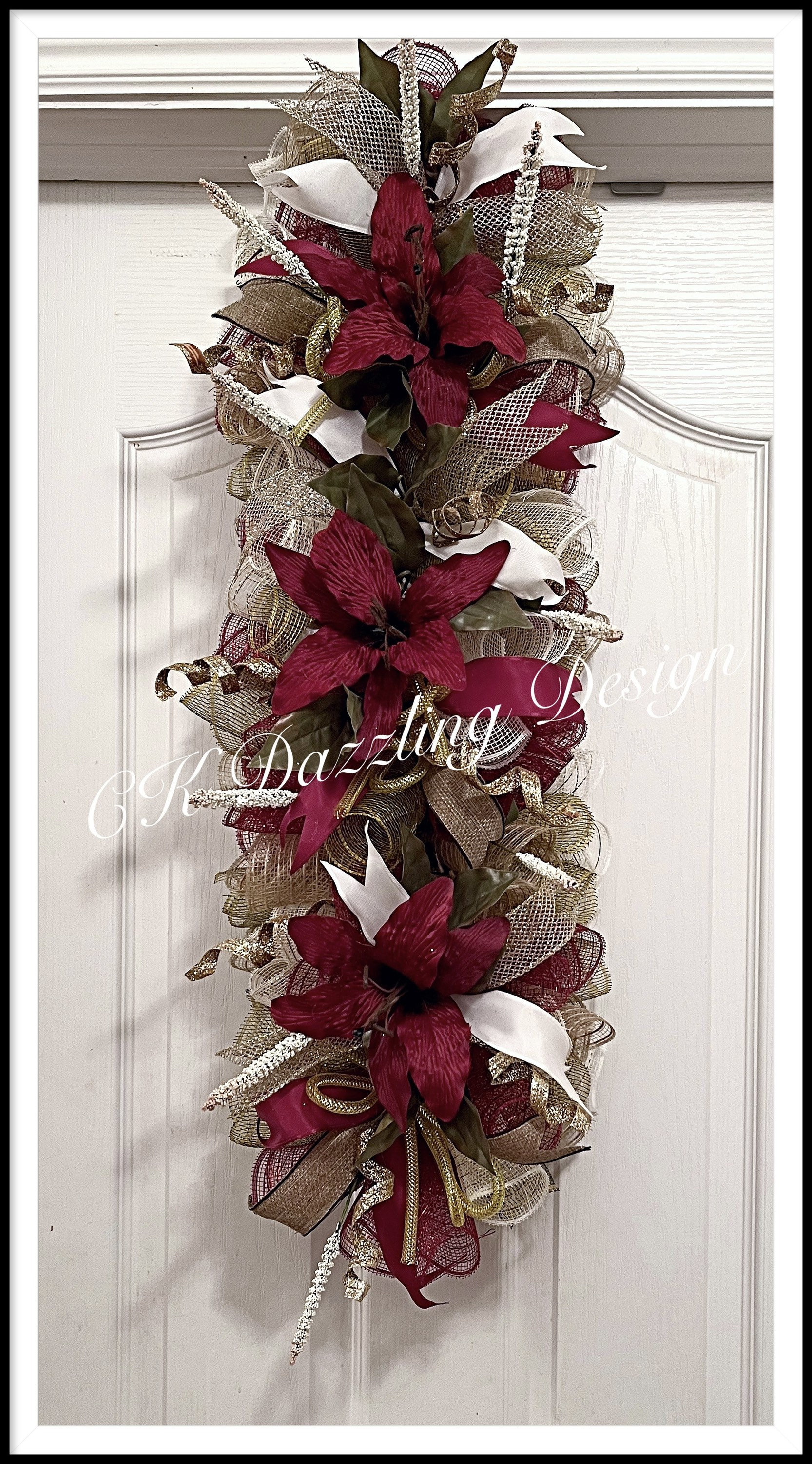 28" Burgundy Lily Deco Mesh Swag/burgundy Swag/lily Swag/burgundy ...