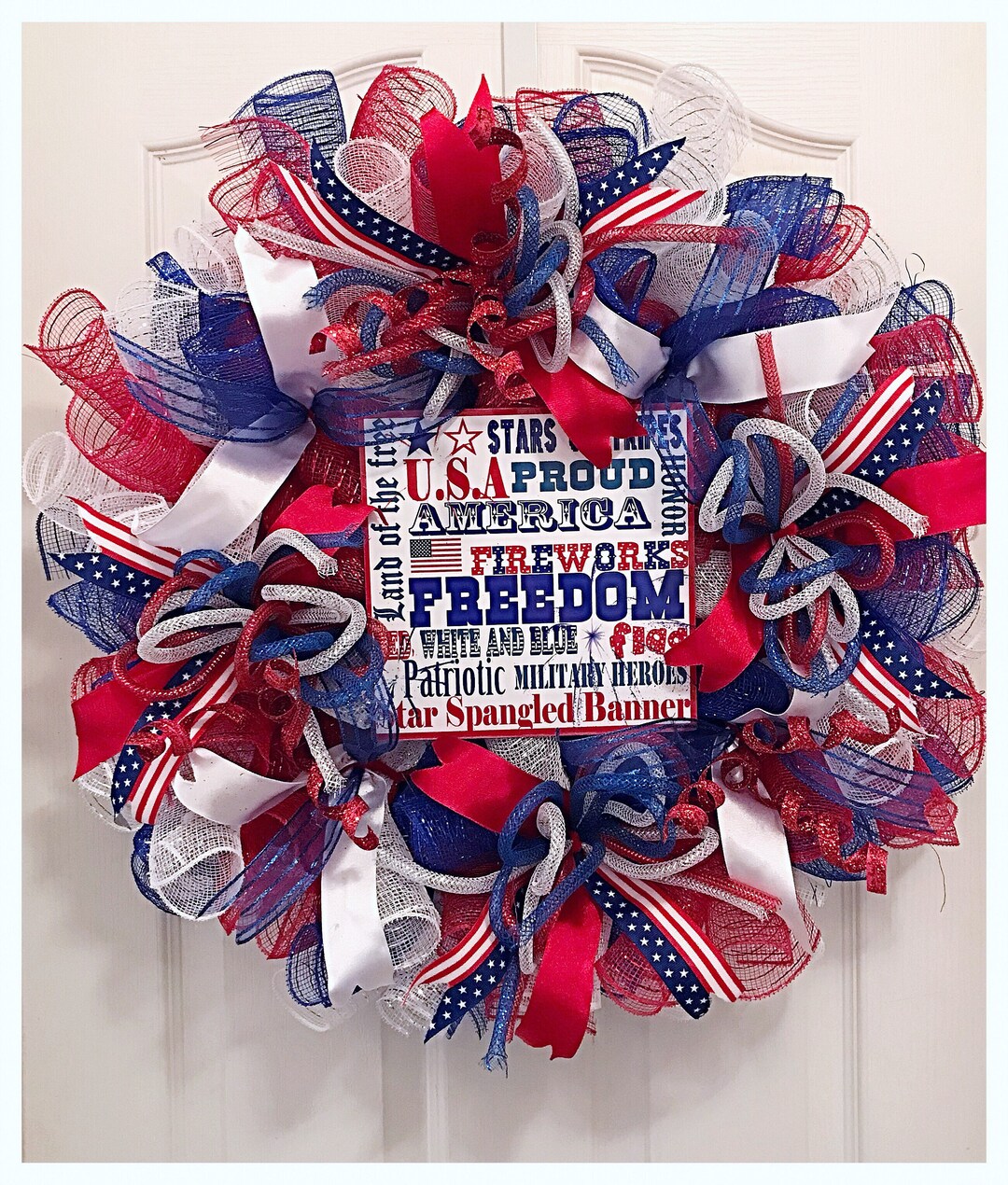 Patriotic Deco Mesh Wreath/4th of July Wreath/labor Day Wreath/red ...