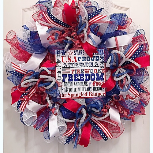 Patriotic and 4th of July Star Deco Mesh Wreath/patriotic - Etsy