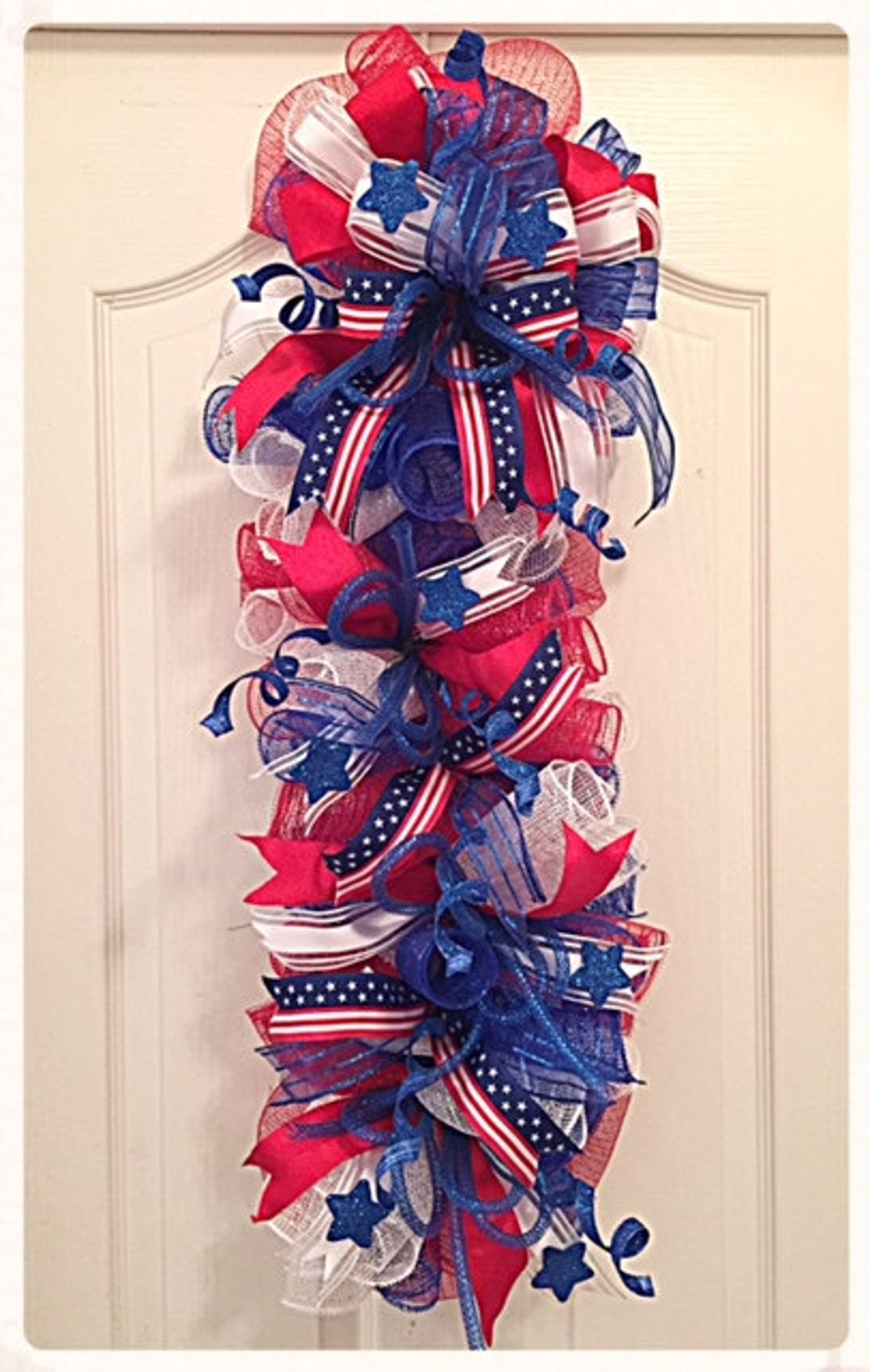 36" Patriotic Red White and Blue Deco Mesh Swag/4th of July Swag/red ...