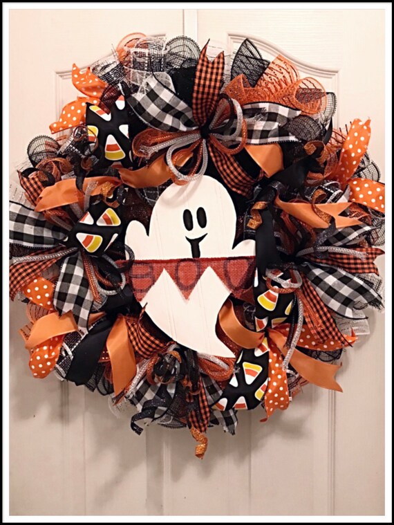 Halloween Ghost Boo Deco Mesh Wreath/ghost Wreath/ghost Boo - Etsy