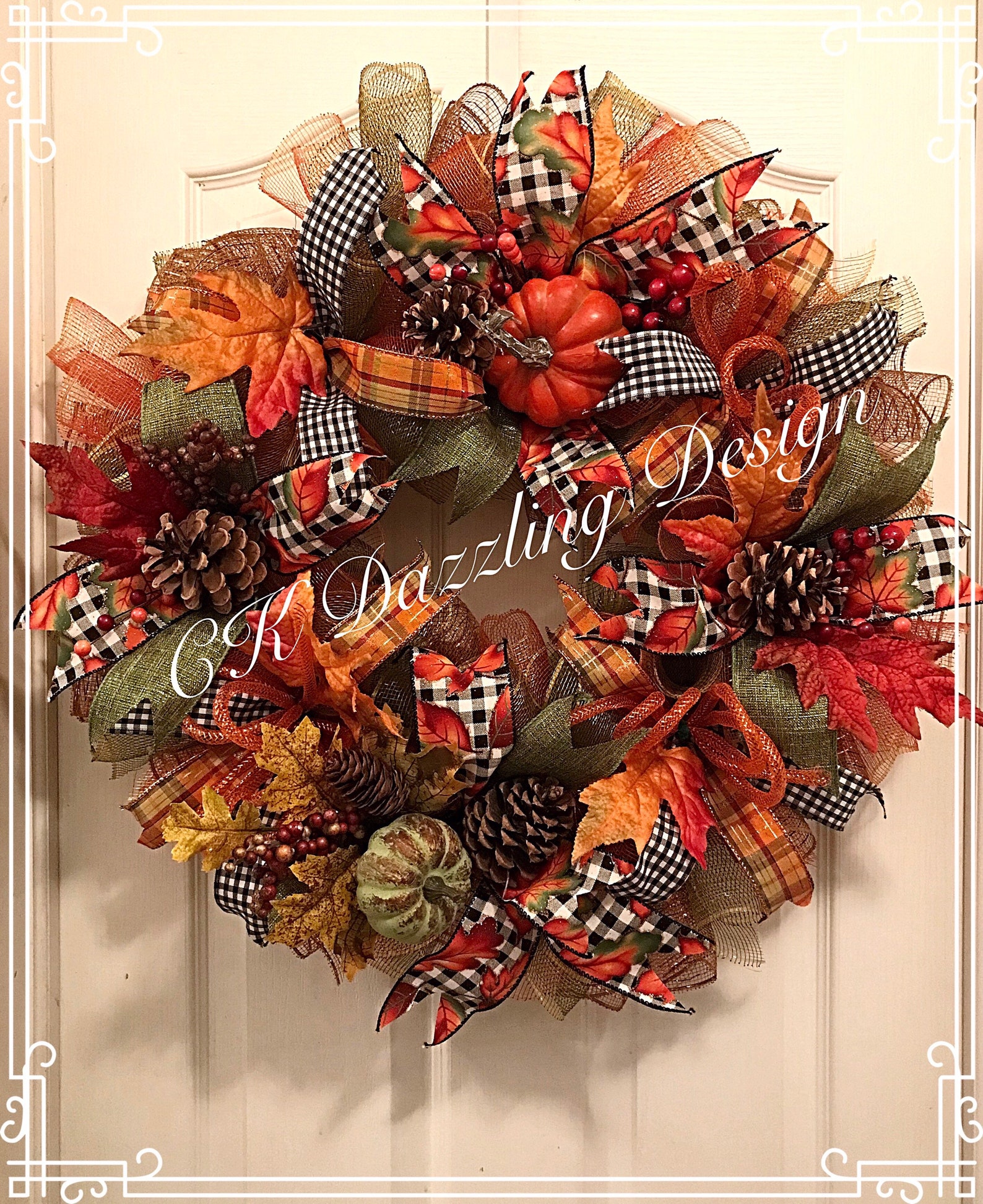 Fall Pumpkin Buffalo Plaid Deco Mesh Wreath/fall Wreath/pumpkin Wreath ...