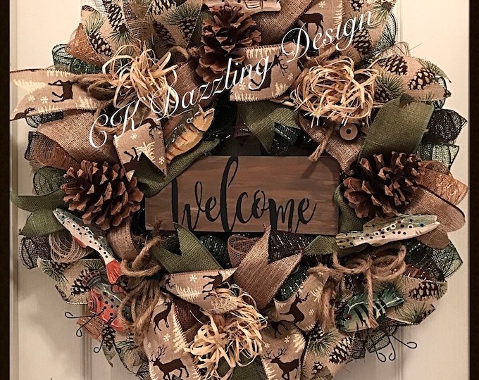 Woodland Pine Deer Antler Wreath With Wild Turkey Feathers, Deer Antler ...