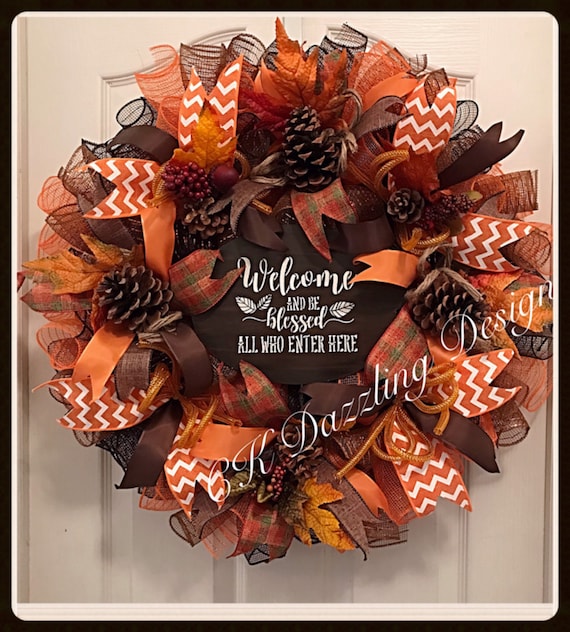 Welcome and Be Blessed All Who Enter Here Fall Deco Mesh - Etsy
