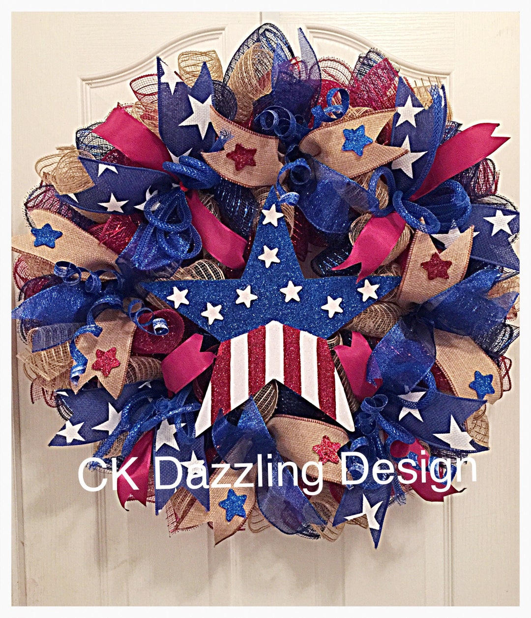 Americana Flag Star Deco Mesh Wreath/4th of July Wreath/patriotic ...