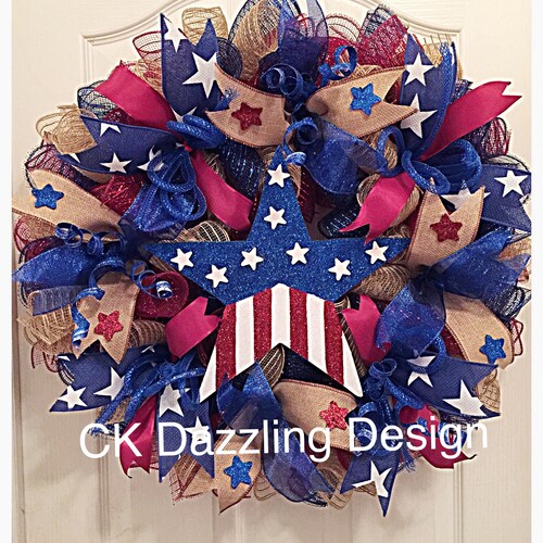 Patriotic and 4th of July Star Deco Mesh Wreath/patriotic - Etsy