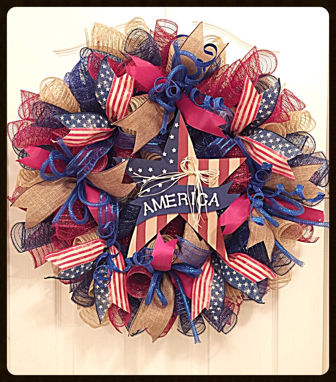 Americana Star Deco Mesh Wreath/vintage Patriotic Star Wreath/star ...