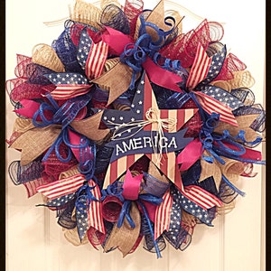 Americana Star Deco Mesh Wreath/vintage Patriotic Star Wreath/star ...