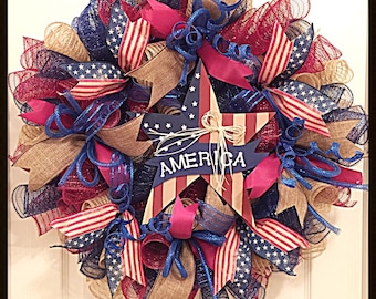 Americana Star Deco Mesh Wreath/vintage Patriotic Star - Etsy