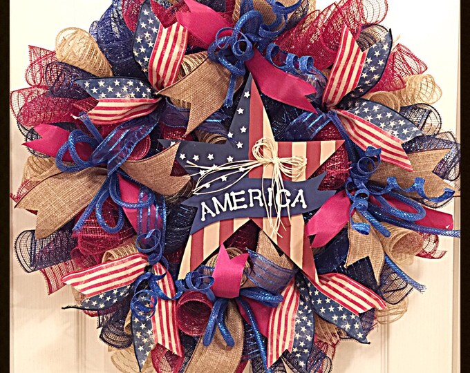 Americana Star Deco Mesh Wreath/vintage Patriotic Star - Etsy