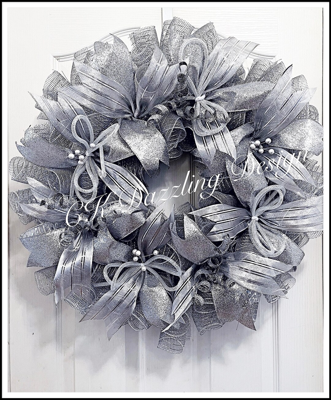 All Silver Wedding Deco Mesh Wreath/anniversary Wreath/celebration ...
