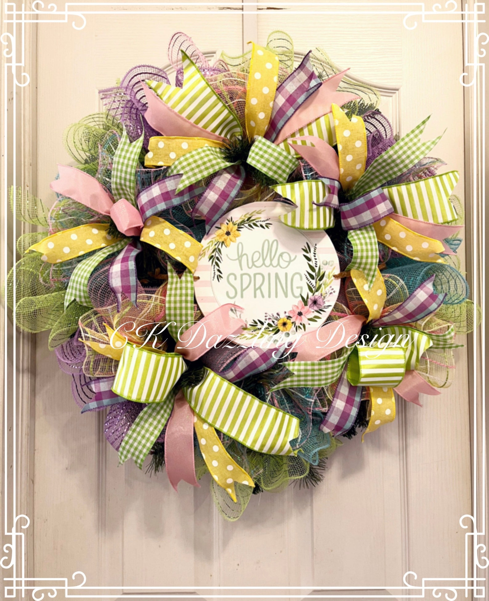 Hello Spring Deco Mesh Wreath/spring Wreath/pink and Yellow - Etsy