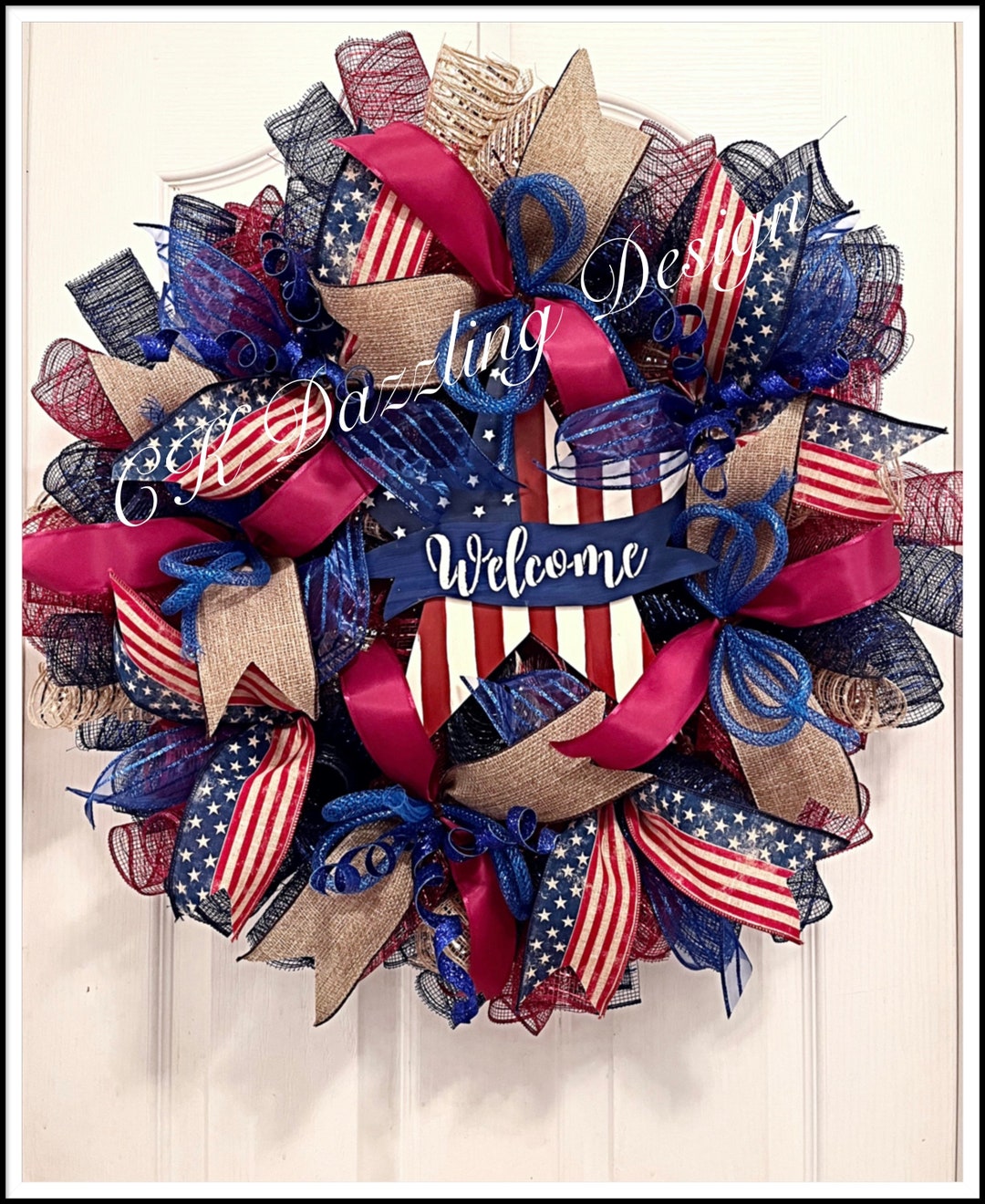 Welcome Americana Star Deco Mesh Wreath/patriotic Wreath/independence ...