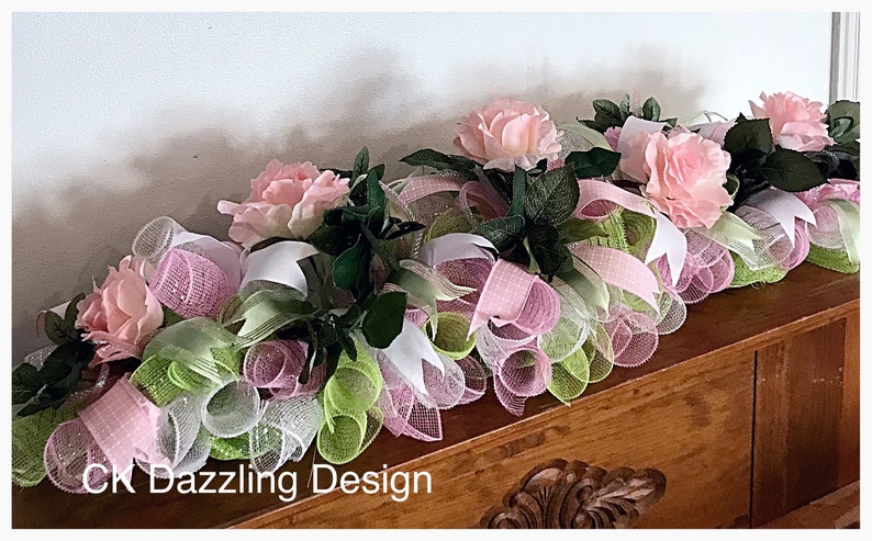36" Elegant Soft Pink Rose Deco Mesh Arrangement/rose Arrangement /pink ...