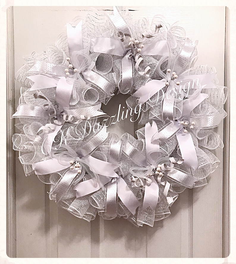 White Celebration Deco Mesh Wreath/Wedding Wreath/Communion | Etsy