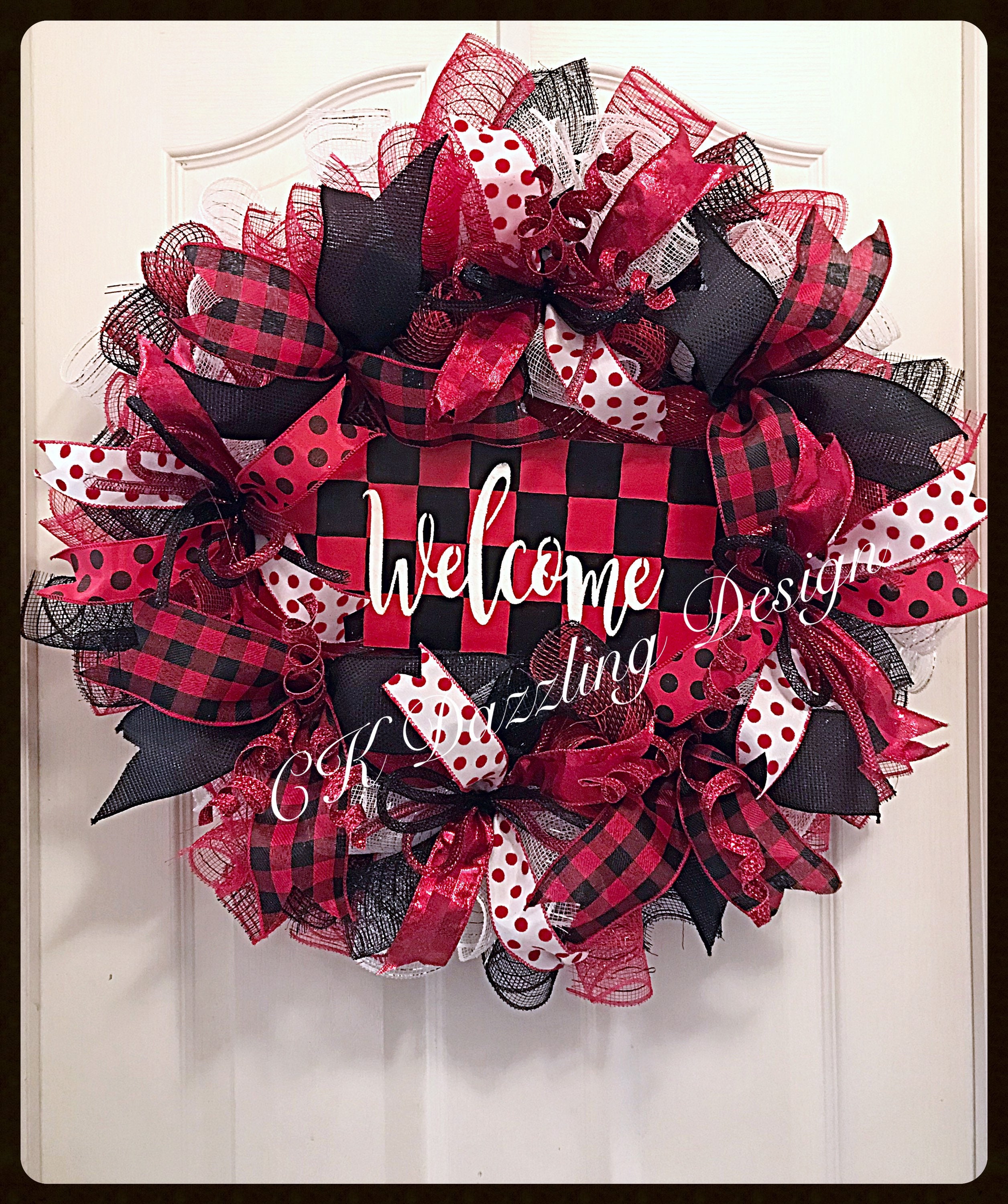 Buffalo Plaid Welcome Deco Mesh Wreath/buffalo Plaid Wreath/buffalo ...