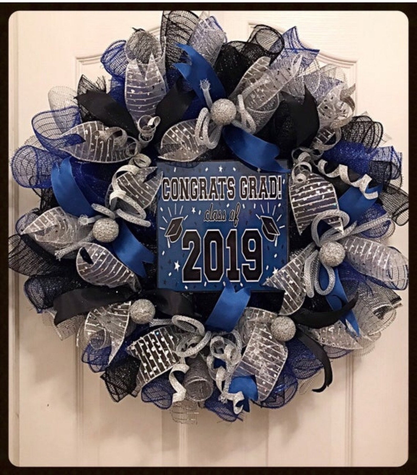 Custom Graduation Wreath/deco Mesh Graduation Wreath/blue - Etsy