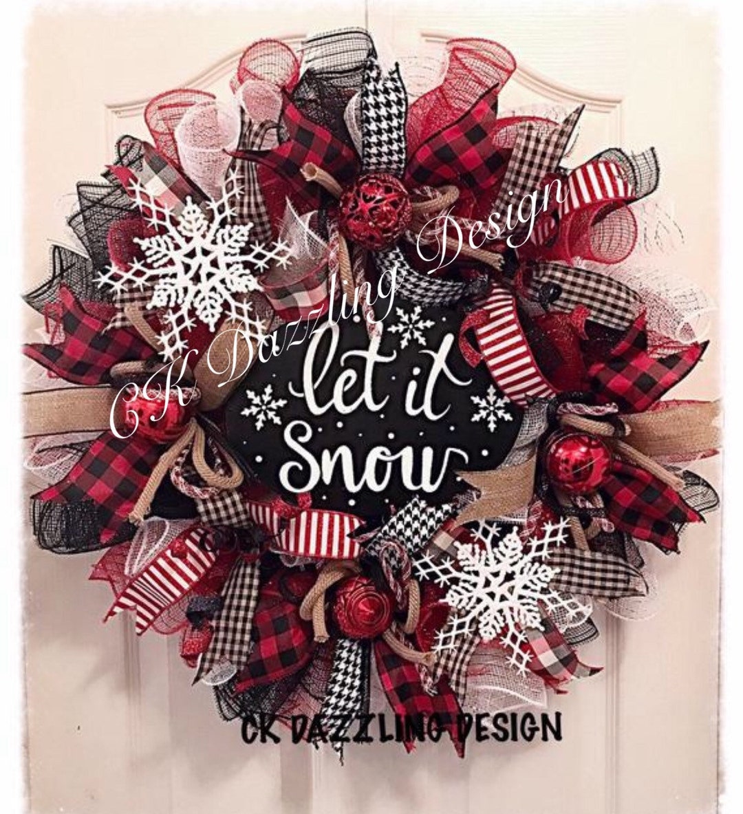 Let It Snow Buffalo Plaid Deco Mesh Wreath/let It Snow Wreath/buffalo ...