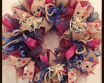 Americana Flag Star Deco Mesh Wreath/4th of July - Etsy