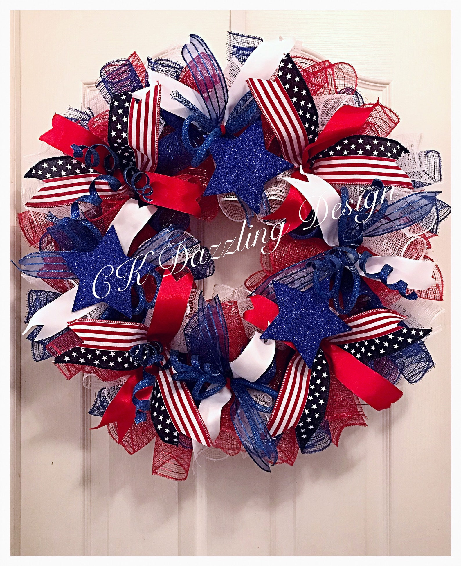 Patriotic Deco Mesh Wreath/Labor Day Wreath/Red White and | Etsy