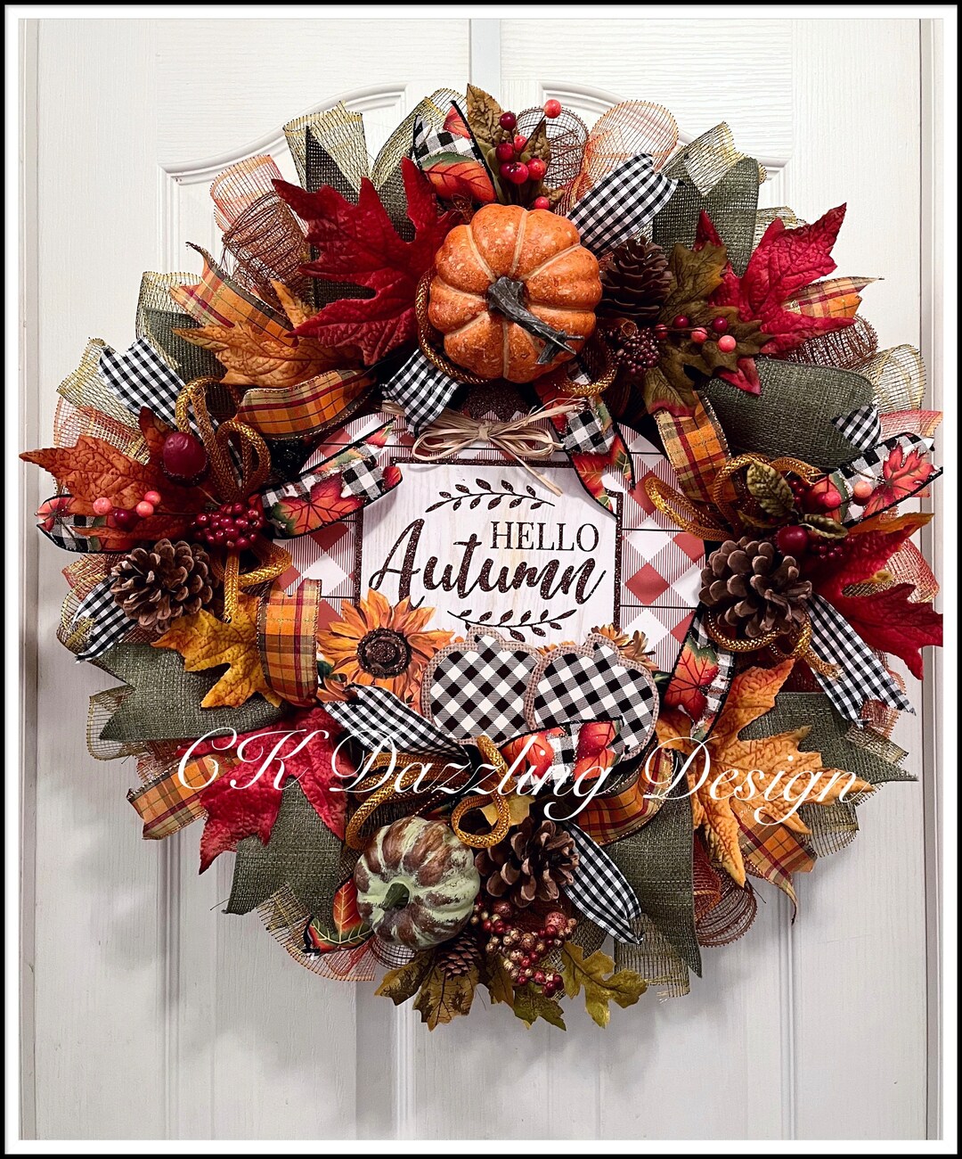 Hello Autumn Buffalo Check Deco Mesh Wreath/fall Buffalo Plaid Wreath ...