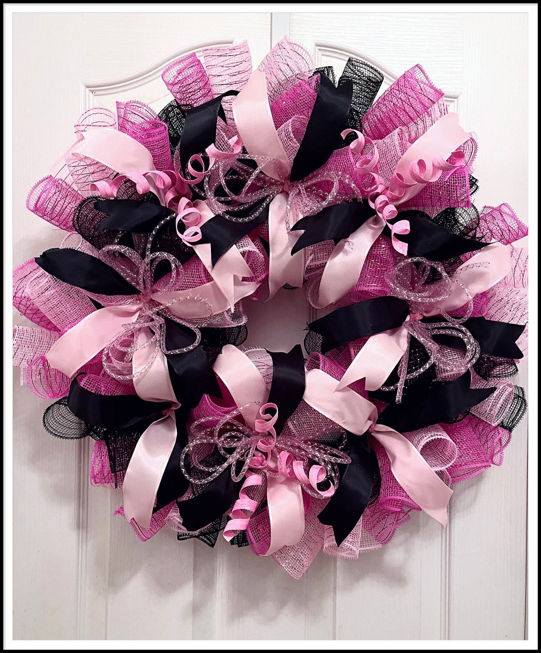 Pink and Black Deco Mesh Wreath/pink Wreath/black Wreath - Etsy