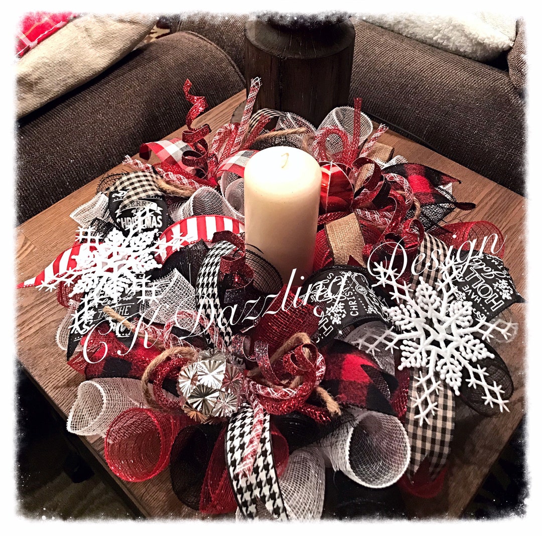20 Inch Christmas Buffalo Plaid Candle Arrangements/buffalo Plaid ...