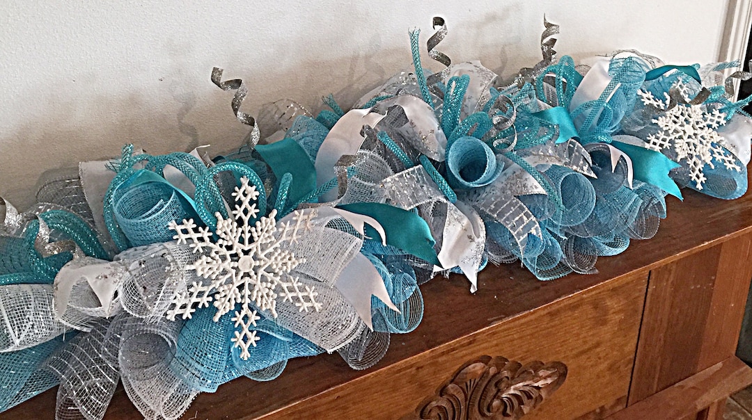 36" Frozen Snowflake Deco Mesh Arrangement/frozen Arrangement/snowflake ...