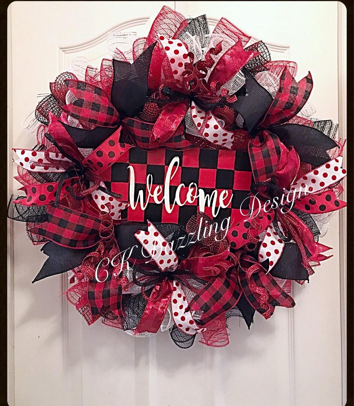 Buffalo Plaid Welcome Deco Mesh Wreath/buffalo Plaid Wreath/buffalo ...