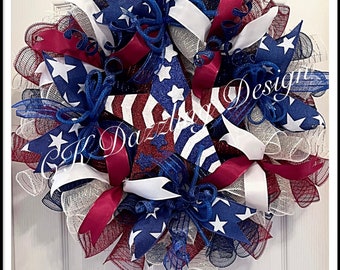 Patriotic and 4th of July Star Deco Mesh Wreath/patriotic | Etsy