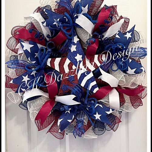 Americana Star Deco Mesh Wreath/vintage Patriotic Star - Etsy