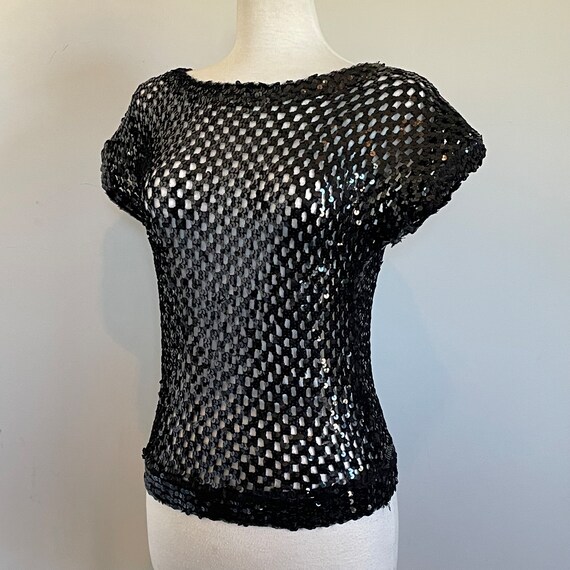 Sexy Vintage 70’s sequin sheer cage blouse Sz 38” B - Gem