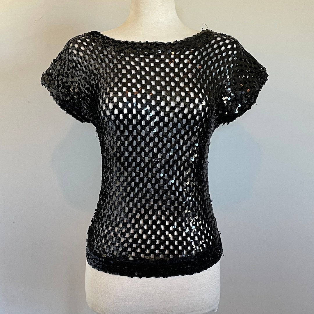 Sexy Vintage 70’s Sequin Sheer Cage Blouse Sz 38” B - Etsy