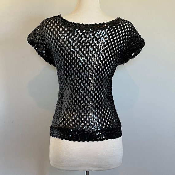 Sexy Vintage 70’s sequin sheer cage blouse Sz 38” B - Gem