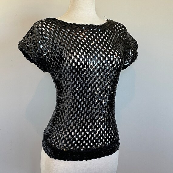 Sexy Vintage 70’s sequin sheer cage blouse Sz 38” B - Gem