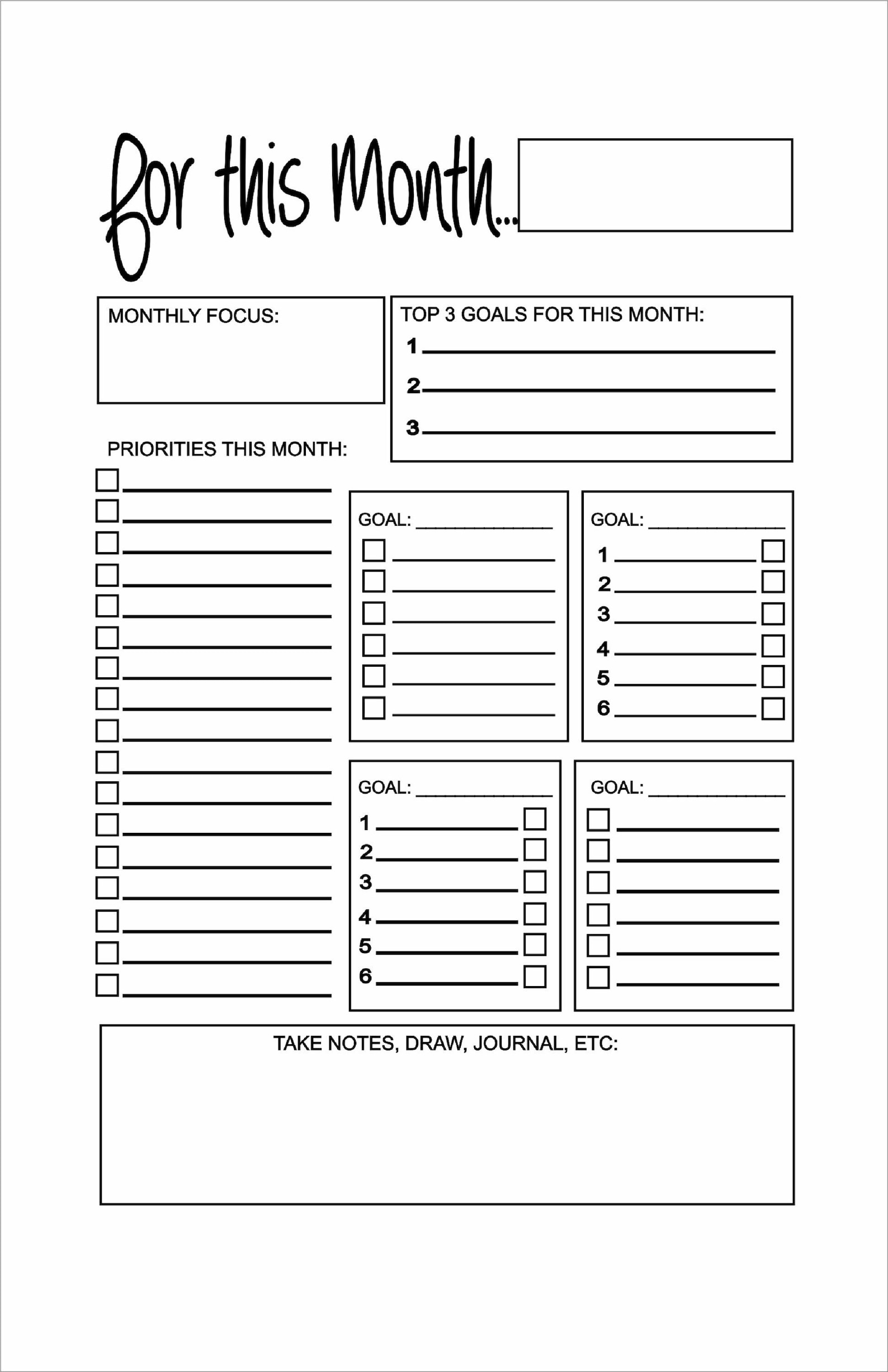 Original Monthly Goals Planner Page - Classic (half Size 8.5 X 5.5) - Etsy