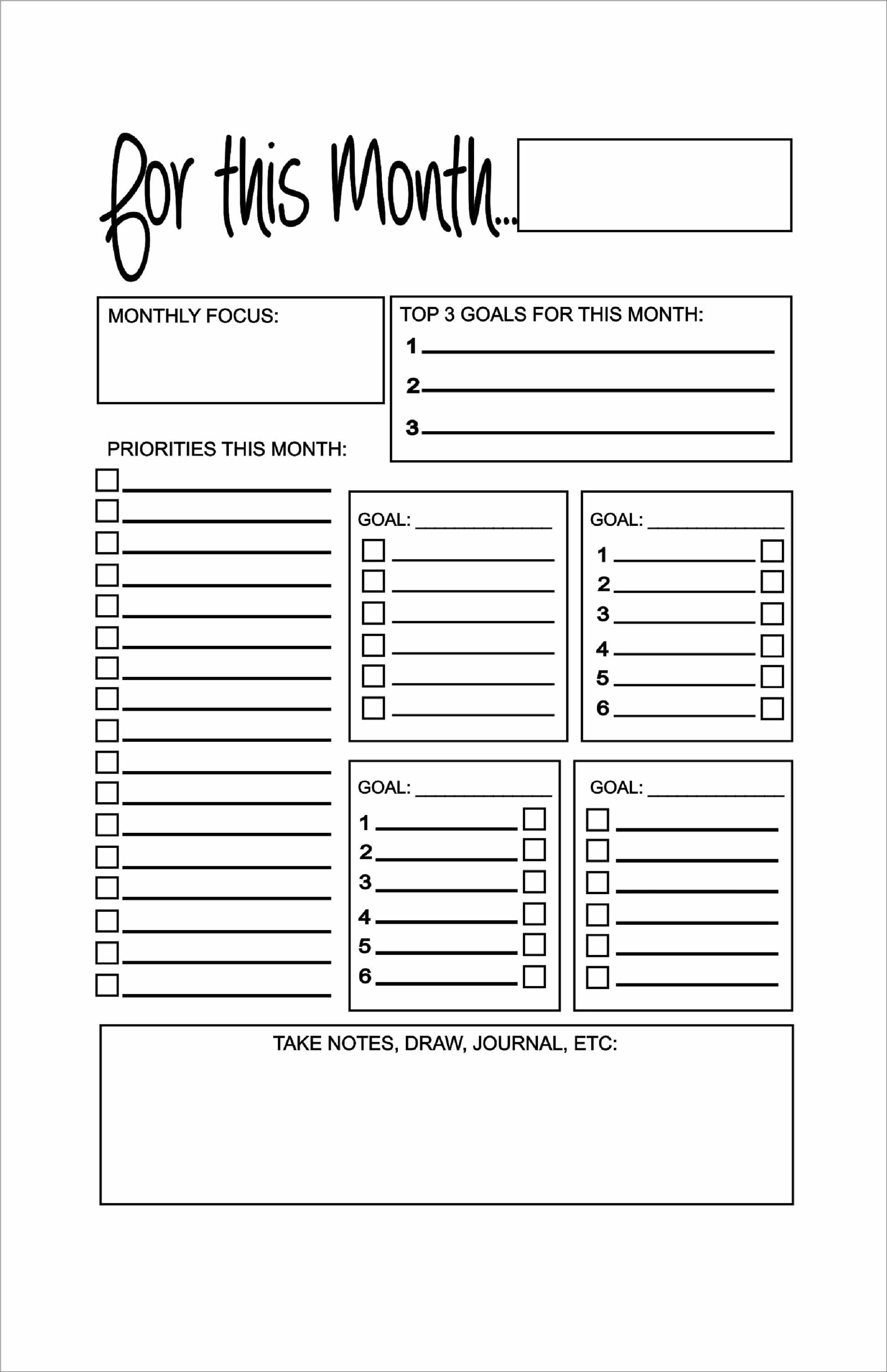 Original Monthly Goals Planner Page - Classic (half Size 8.5 X 5.5) - Etsy