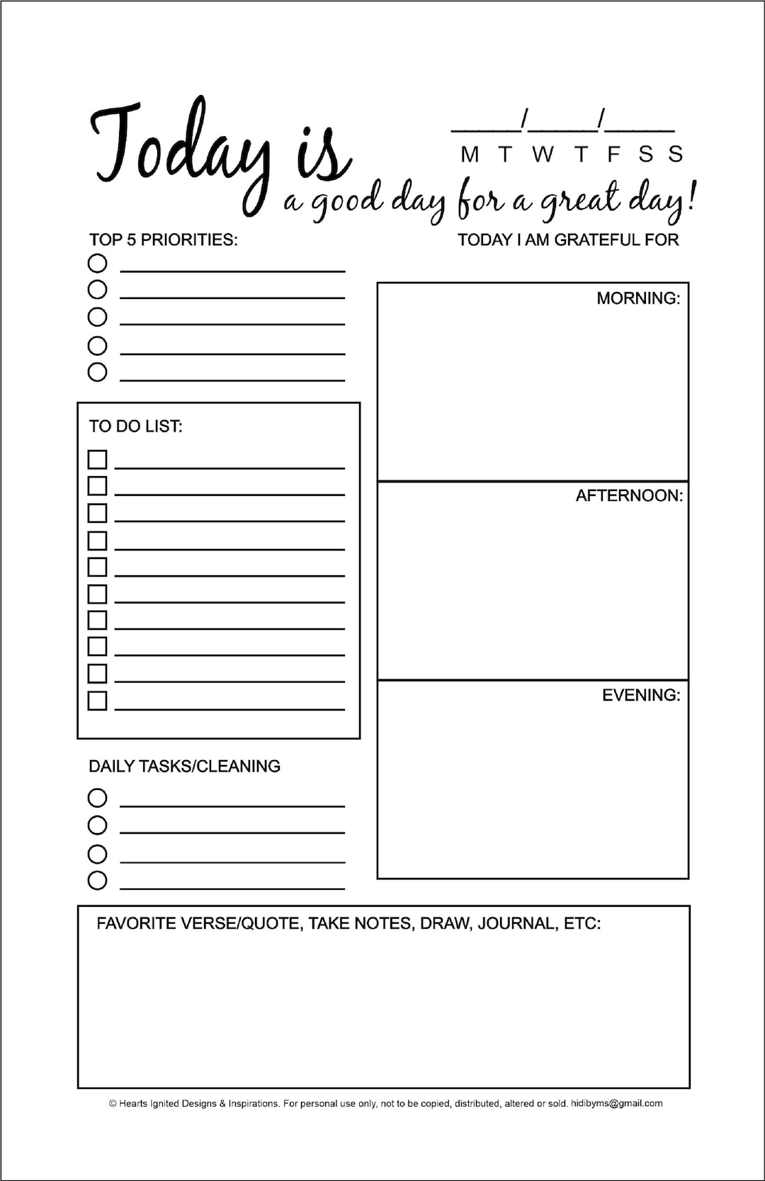 Simple Daily Classic 8.5x5.5 Size Planner Page - Etsy