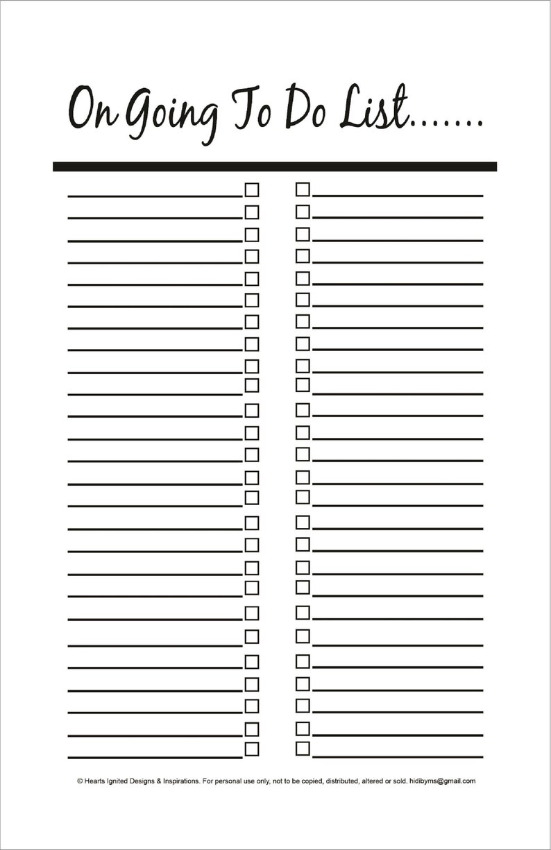 On Going to Do List Planner Page Blank & Simple - Classic (half Size 8. ...