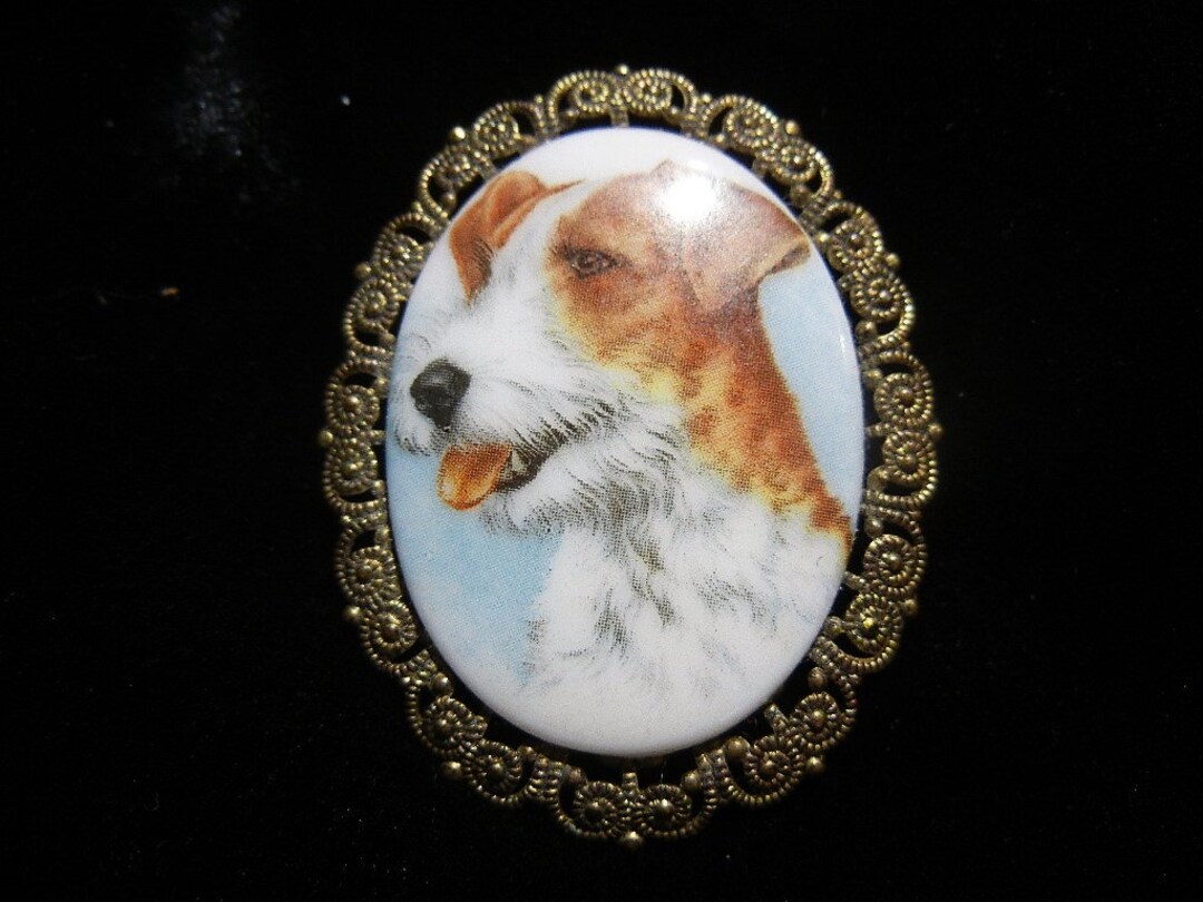 Vintage Jack Russell Terrier Pin Western Germany, Transfer on Glass, C ...