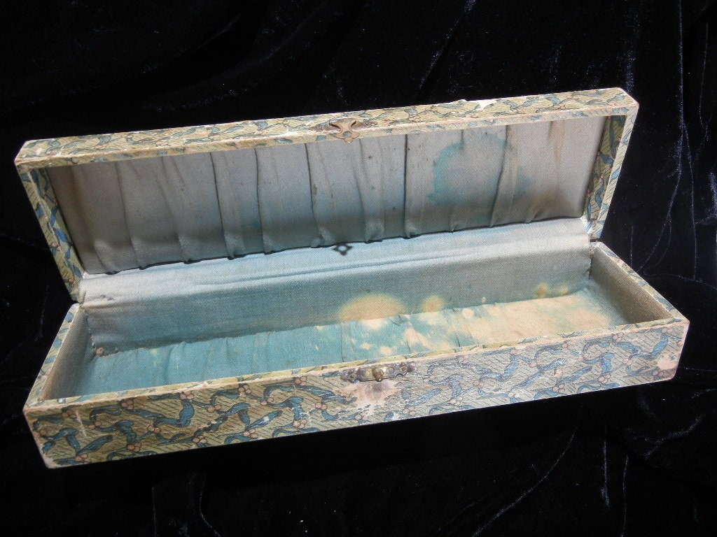 Antique Victorian Era Celluloid, Wood, and Cotton Sateen Jewelry or ...