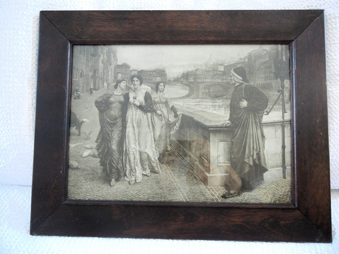 Antique Etching, Dante and Beatrice by Henry Holiday, Florence, Italy ...