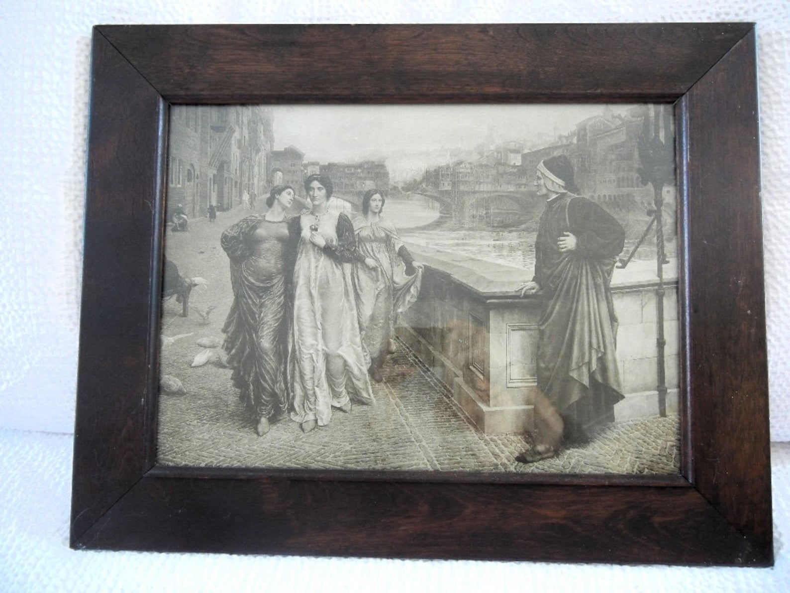 Antique Etching: Dante and Beatrice, Ponte Vecchio, Florence, C. 1883 ...