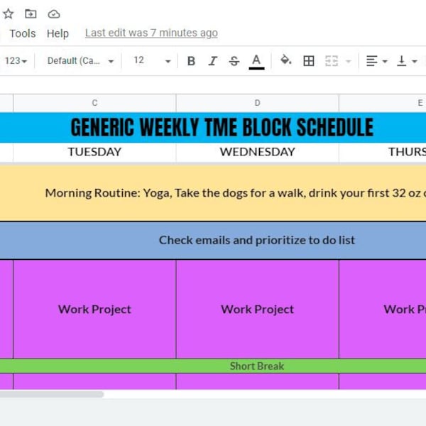 Time Blocking Excel Sheet - Etsy