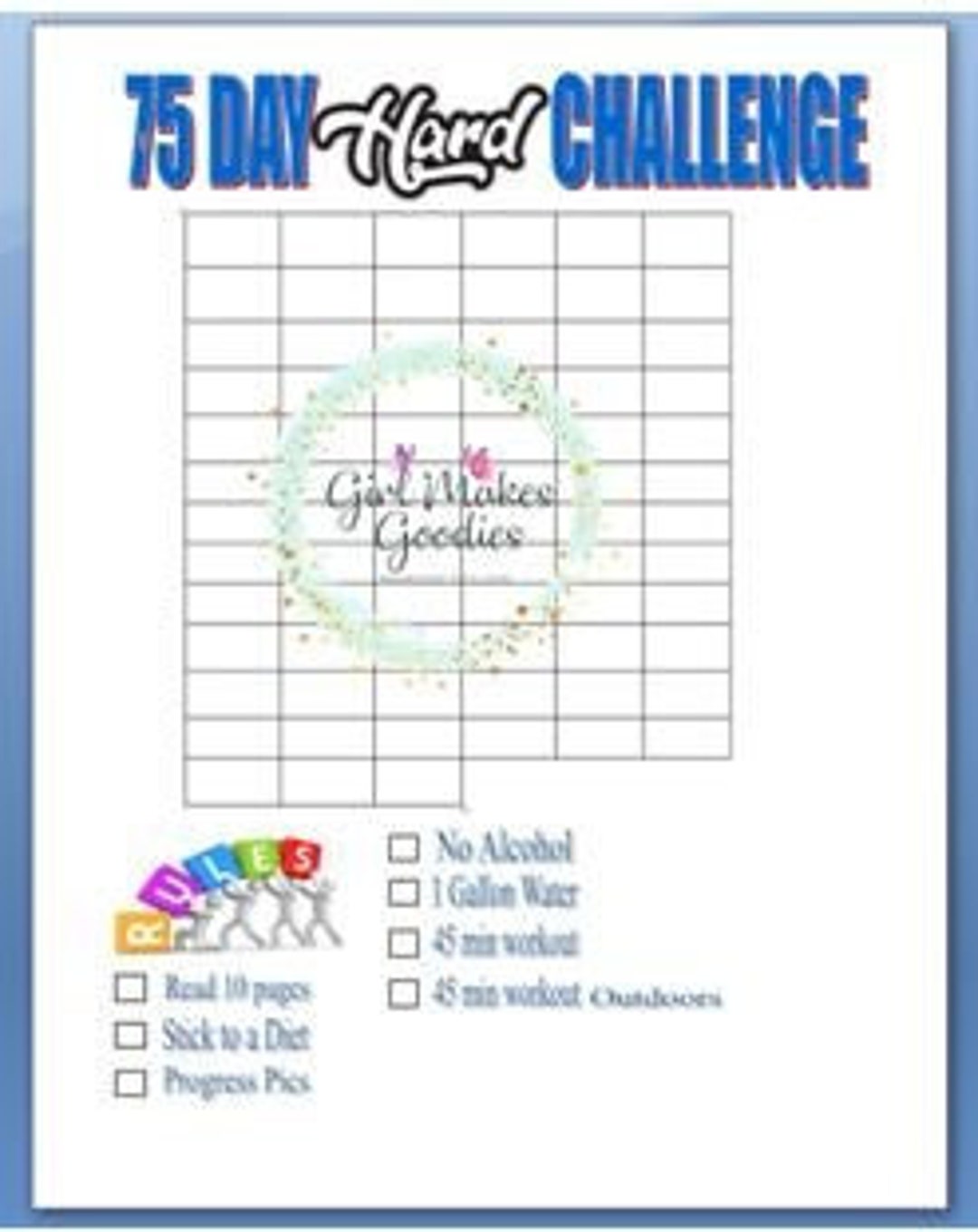 75 Day Hard Challenge Chart - Etsy Ireland